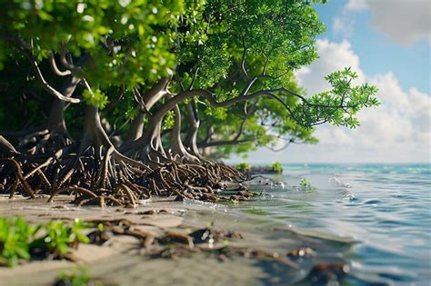 A Tree With Roots That Is In The Water Premium AI Generated Image