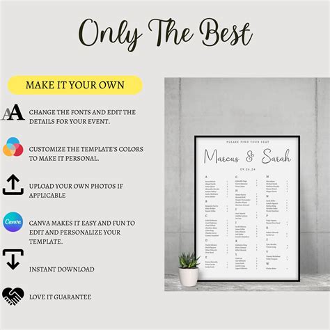 Minimalist Wedding Decor Table Assignment Template Diy Event Planning Printable Reception