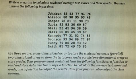 Write A Program To Calculate Students Average Test Chegg