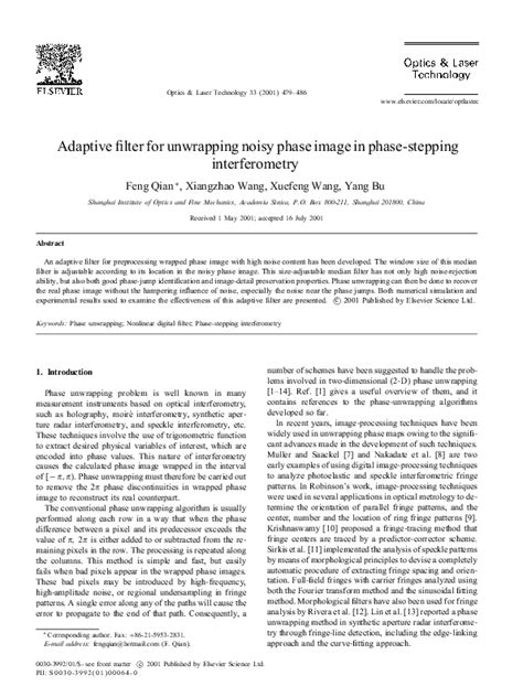 Pdf Adaptive Filter For Unwrapping Noisy Phase Image In Phase Stepping Interferometry
