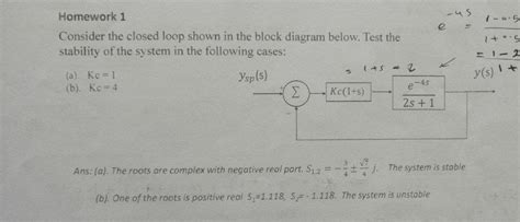 Solved Homework Test The Stability Of The Closed Loop Chegg