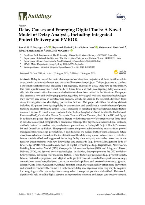 Pdf Delay Causes And Emerging Digital Tools A Novel Model Of Delay Analysis Including