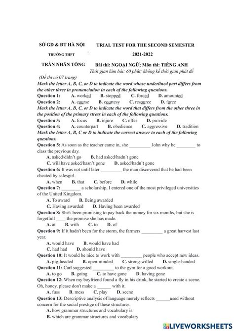 Trial Test 01 Interactive Worksheet Live Worksheets