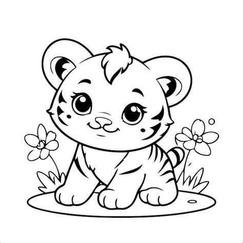 버터 벡터 위에서 덤벼드는 새끼 호랑이 어린이를 위한 색칠 페이지 프리미엄 Ai 생성 벡터