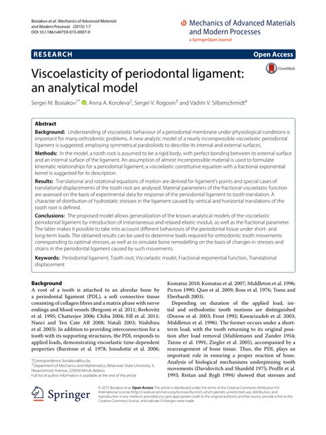 Pdf Viscoelasticity Of Periodontal Ligament An Analytical Model