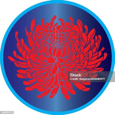 Ilustrasi Bunga Krisan Merah Dengan Latar Belakang Lingkaran Biru Ilustrasi Stok Unduh Gambar