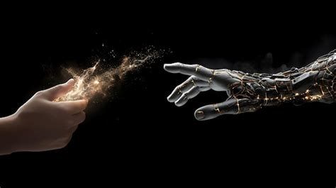 Premium Ai Image Human Hand Transfers Knowledge To A Robot