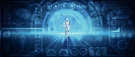 Premium Photo Xai D Rendering Robot Humanoid Analyzing Big Data Using