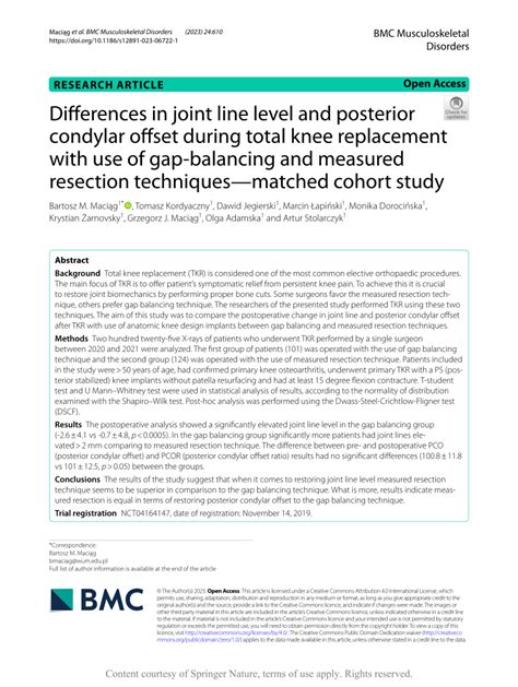 Pdf Differences In Joint Line Level And Posterior Condylar Offset