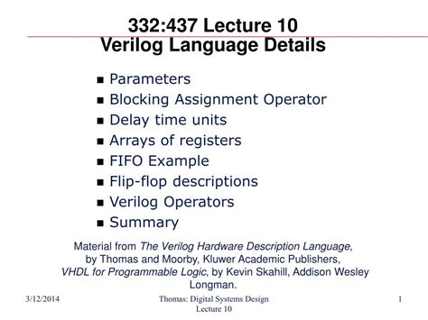 Ppt 332 437 Lecture 10 Verilog Language Details Powerpoint