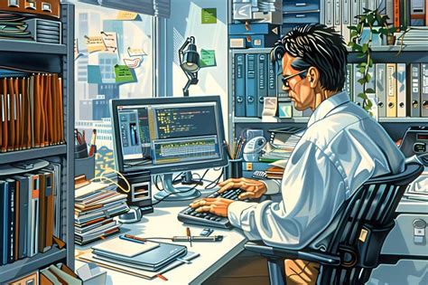 Programmer Codes Software Applications Diligently In Modern Office