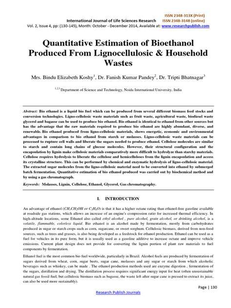 quantitative estimation of bioethanol 813 pdf ethanol biofuel