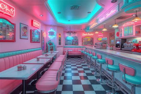 Colorful Retro American Diner Interior Design Bar Cafe Stock Image Image Of Detail Dining