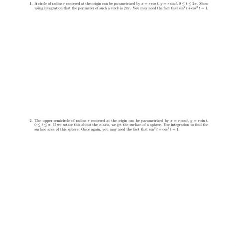 Solved A Circle Of Radius R Centered At The Origin Can Be Chegg