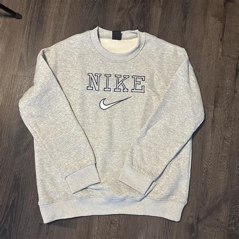 Grey Nike Crewneck Sweatshirt With Embroidered Logo Depop
