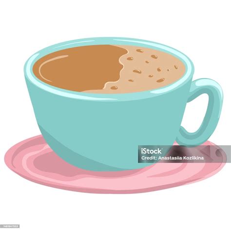 뜨거운 커피로 채워진 접시가 있는 파란색 커피 컵의 벡터 그림 벡터 그림 0명에 대한 스톡 벡터 아트 및 기타 이미지 0명