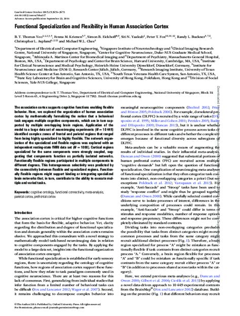 Pdf Functional Specialization And Flexibility In Human Association