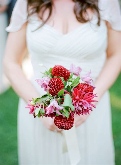 Rich Red Dahlia Bridesmaid Bouquets