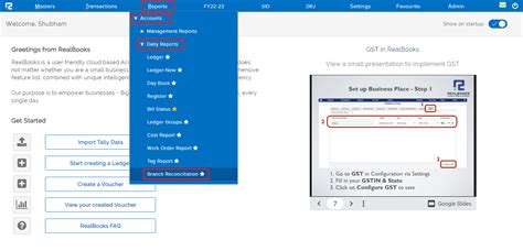 Branch Reconciliation Report Realbooks Cloud Accounting