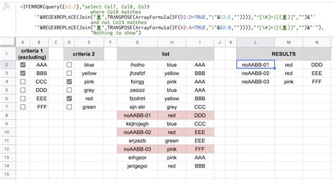 Regex Query Combined With Filter Depending On Checkboxes Values