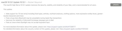 MacOS High Sierra 10 13 1 Update Available To Download Now