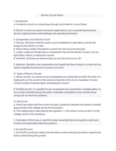 Electric Circuits Notes Introduction A An Electric Circuit Is A Closed Loop Through Which