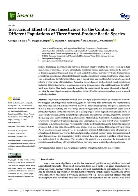 Pdf Insecticidal Effect Of Four Insecticides For The Control Of