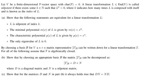 Solved LINEAR ALGEBRA Let V Be A Finite Dimensional F Vector Chegg Com