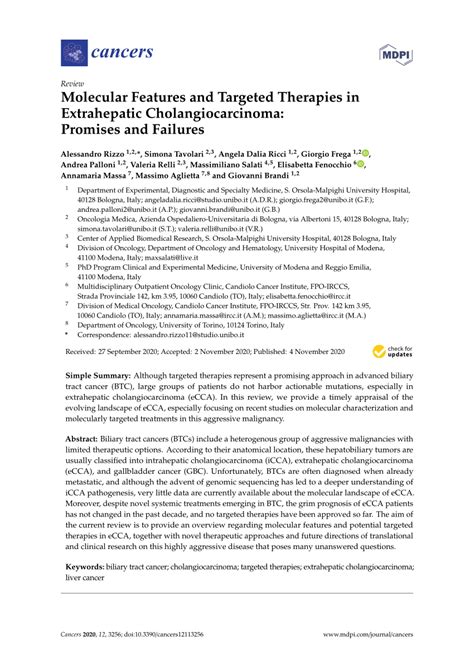 Download Pdf Molecular Features And Targeted Therapies In Extrahepatic Cholangiocarcinoma