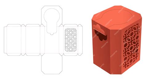 스텐실 패턴 다이 컷 템플릿 및 3d 모형이 있는 지퍼 팔각형 상자 프리미엄 벡터 스텐실 패턴 다이 컷 템플릿 및 3d 모형이 있는 지퍼 팔각형 상자 프리미엄 벡터