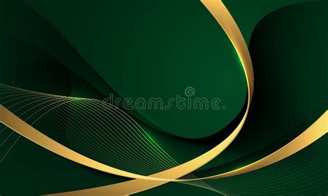 Abstract Gold Line Ribbon Curve Overlap On Green Fabric Wave Design