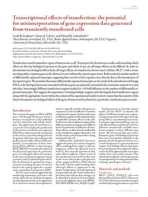 Transient Transfection And Expression Pdf Transfection Vector Molecular Biology