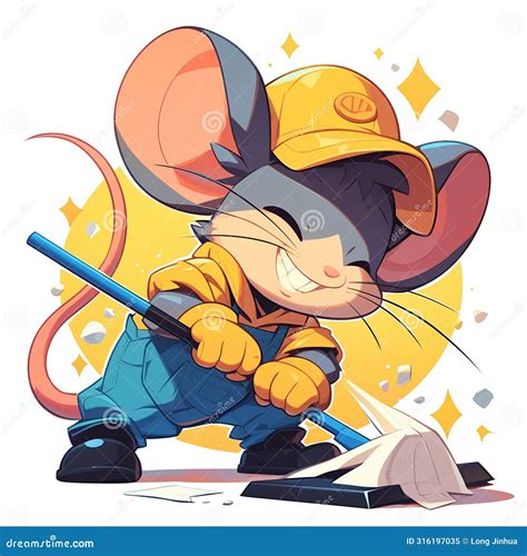 A Clever Mouse Sanitation Worker Cartoon Style Stock Vector
