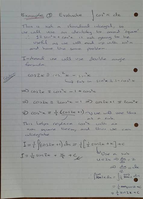 a level maths notes a2 integration ii trigonometric functions using