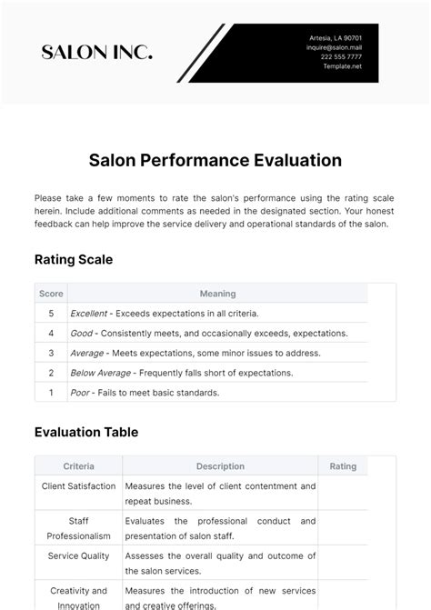 Free Salon Performance Evaluation Template To Edit Online