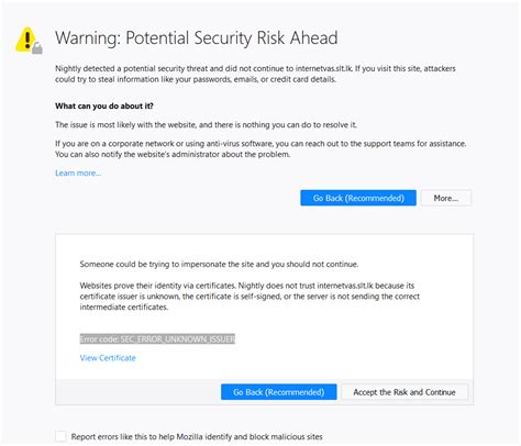 Secerrorunknownissuer Error When Accessing The Page · Issue 21365
