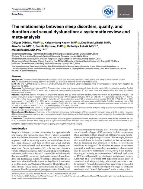 Pdf The Relationship Between Sleep Disorders Quality And Duration And Sexual Dysfunction A