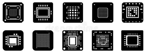 Icona A Forma Di Chip Simbolo Della Cpu Serie Di Icone Del Microchip Bianco E Nero