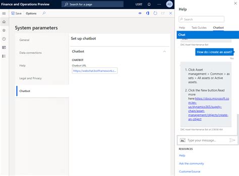embedded chatbot in msdyn365fo help pane