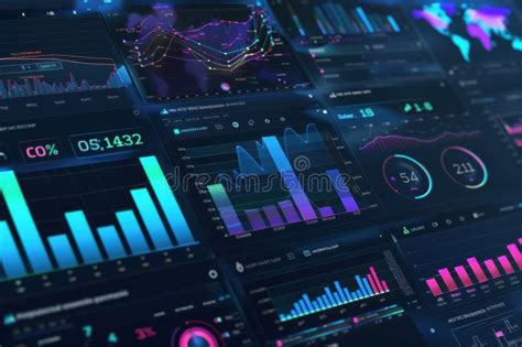 digital dashboard with colorful graphs and charts displaying real time
