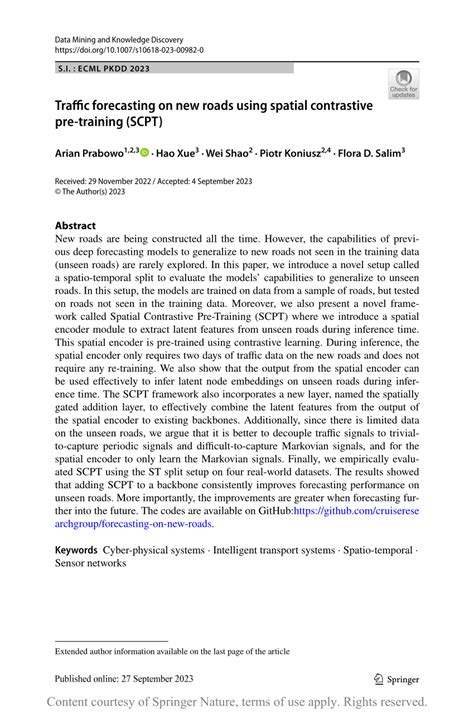 Pdf Traffic Forecasting On New Roads Using Spatial Contrastive Pre