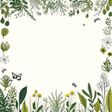 Premium Photo Frame Of Botanical Scribbles Rectangular Frame With Leaves Flowers An Clipart