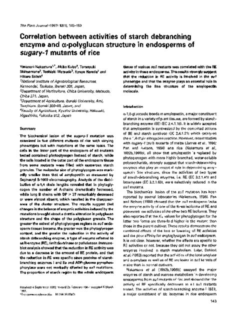 Pdf Correlation Between Activities Of Starch Debranching Enzyme And Alpha Polyglucan Structure