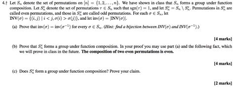 solved 4 t let sn denote the set of permutations on