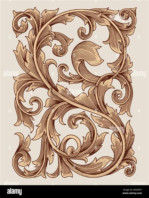 Vintage Gold Baroque Frame Leaf Scroll Floral Ornament Engraving Drawing Style Antique Design