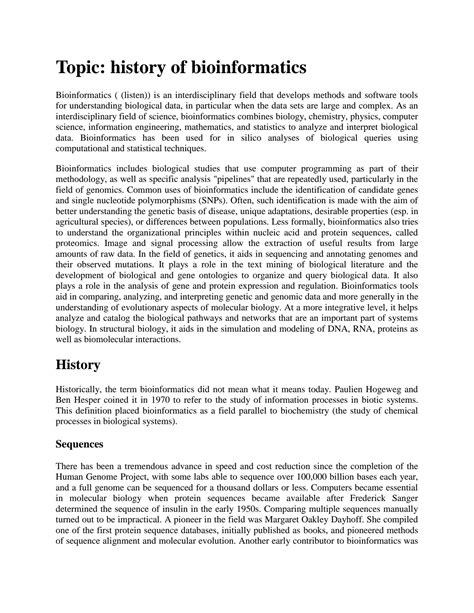 Solution History Of Bioinformatics Studypool