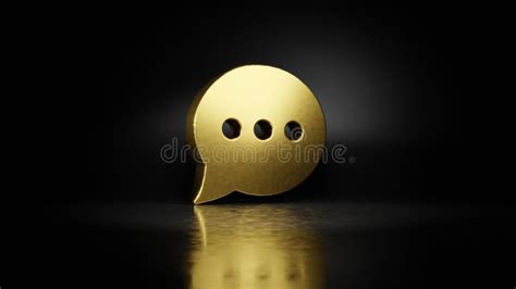 Gold Metal Symbol Of Rounded Chat Bubble 3d Rendering With Blurry Reflection On Floor With Dark