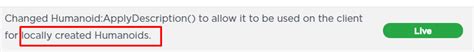 Make Humanoid ApplyDescription Available On The Client Engine Features Developer Forum