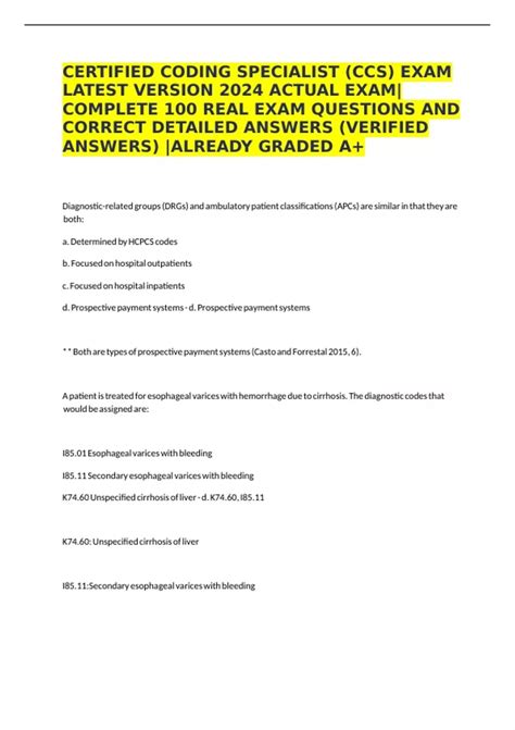 Certified Coding Specialist Ccs Exam Latest Version 2024 Actual Exam