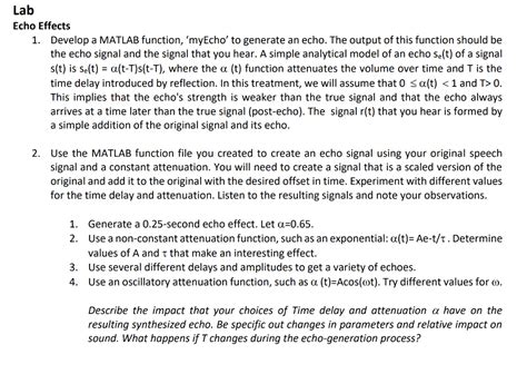 Solved Lab Echo Effects Develop A MATLAB Function Chegg